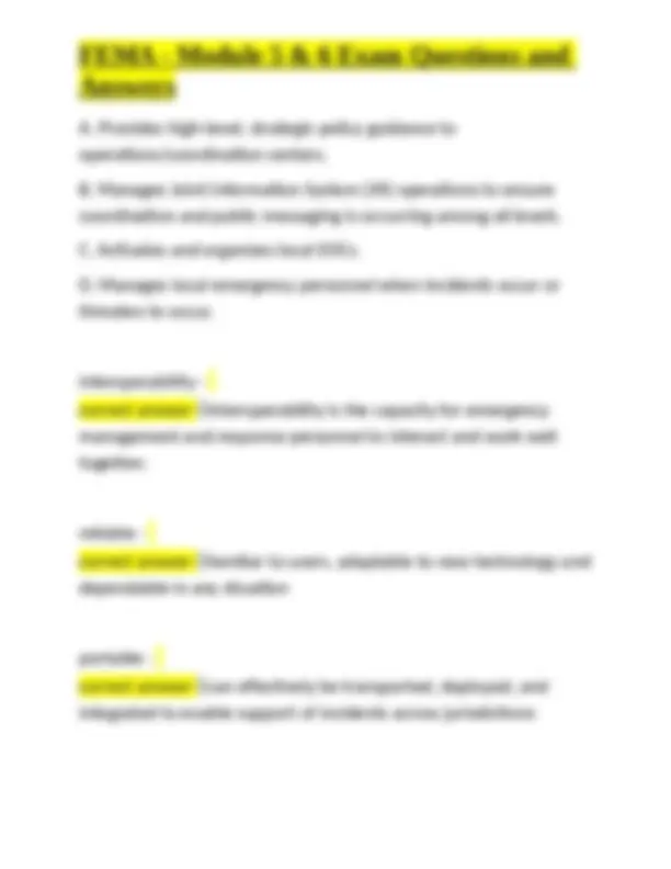 FEMA - Module 5 & 6 Exam Questions and Answers | Exams Social Sciences ...