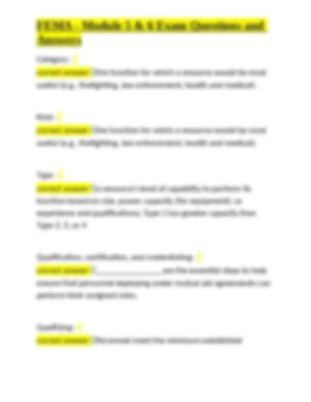 FEMA - Module 5 & 6 Exam Questions and Answers | Exams Social Sciences | Docsity