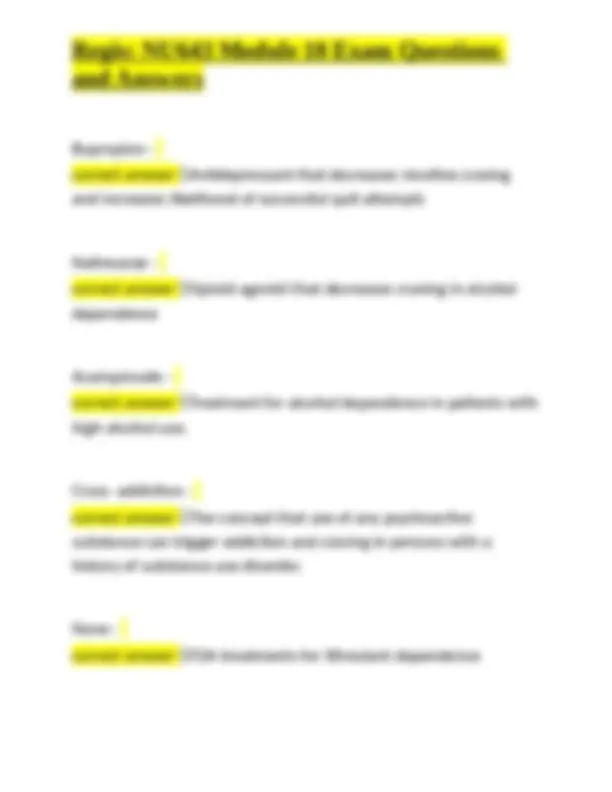 Regis: NU643 Module 10 Exam Questions and Answers | Exams Nursing | Docsity