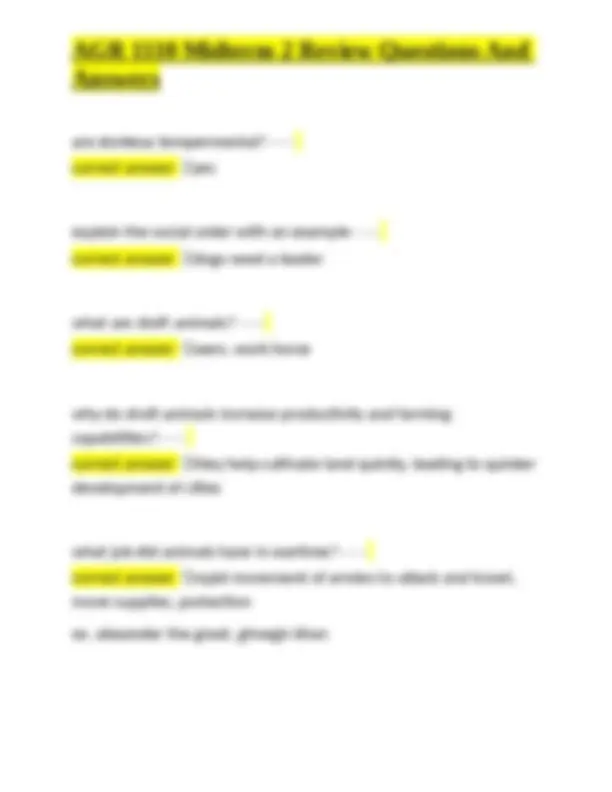 AGR 1110 Midterm 2 Review Questions and Answers: Domestication and Animal Husbandry | Exams ...