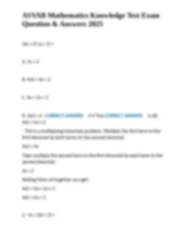 ASVAB Mathematics Knowledge Test Exam: Practice Questions and Answers ...