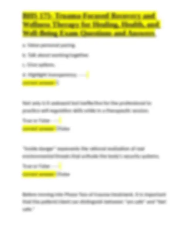 BHS 175 Exam Questions and Answers: Trauma-Focused Recovery and ...
