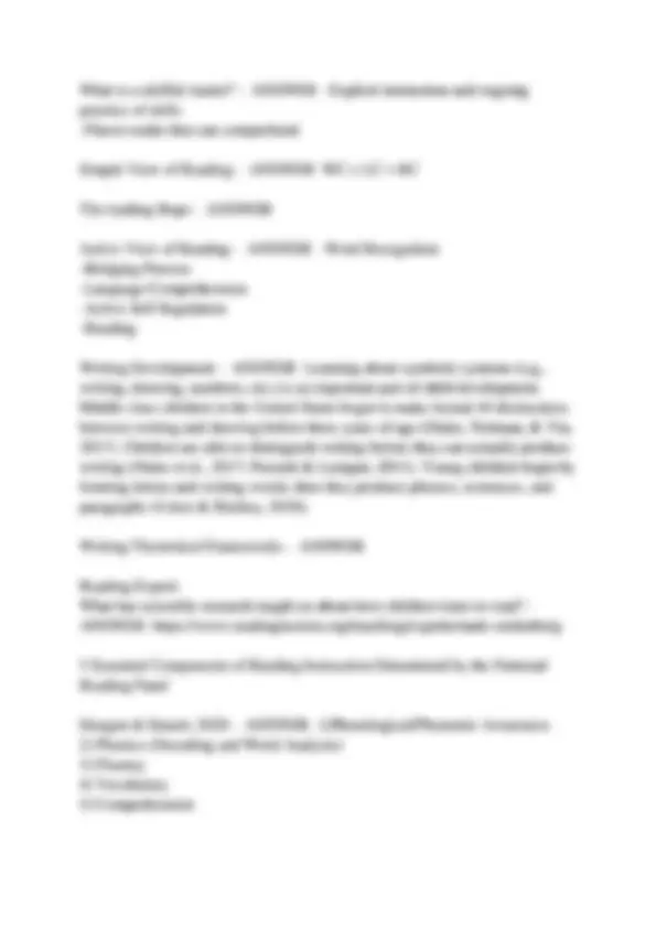 LANGUAGE AND LITERACY EXAM 1 QUESTIONS AND ANSWERS | Exams Teaching method | Docsity