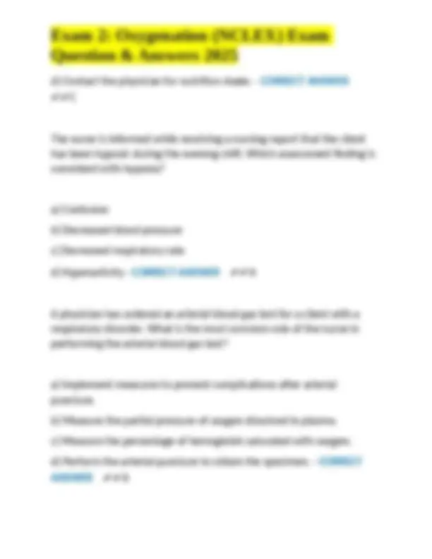 Oxygenation Nclex Exam Questions And Answers Exams Nursing Docsity