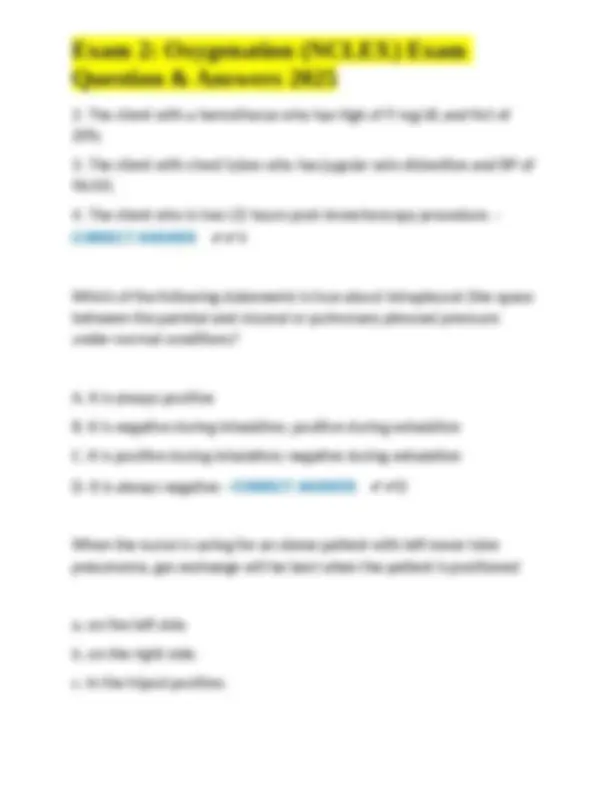 Oxygenation (NCLEX) Exam Questions and Answers | Exams Nursing | Docsity