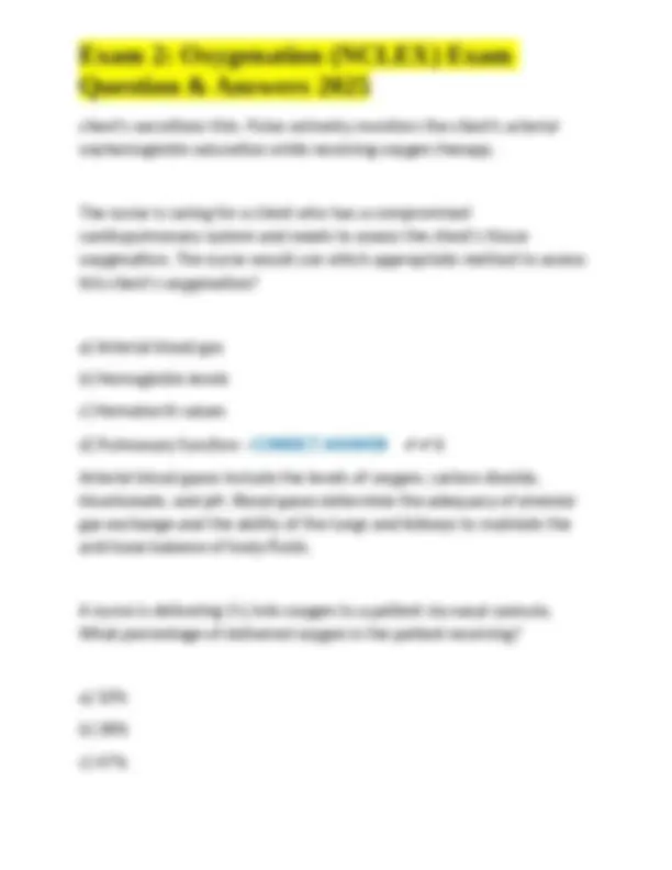 Oxygenation Nclex Exam Questions And Answers Exams Nursing Docsity