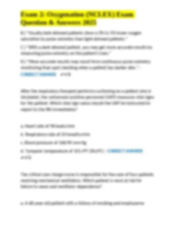 Oxygenation Nclex Exam Questions And Answers Exams Nursing Docsity