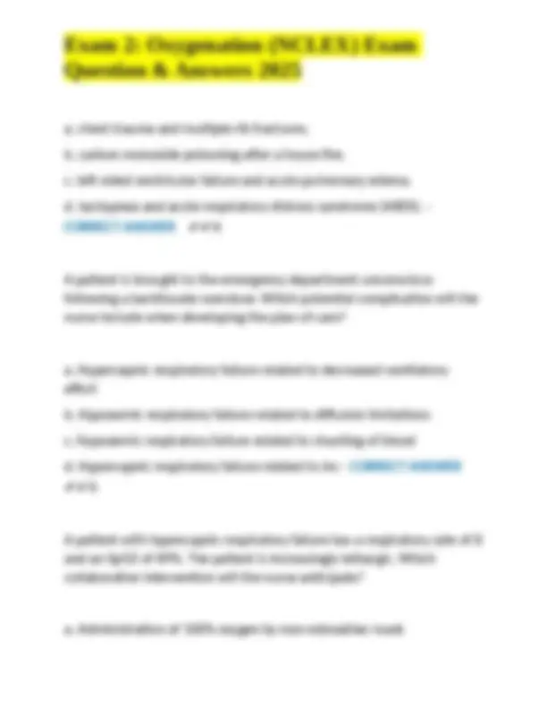 Oxygenation (NCLEX) Exam Questions and Answers | Exams Nursing | Docsity