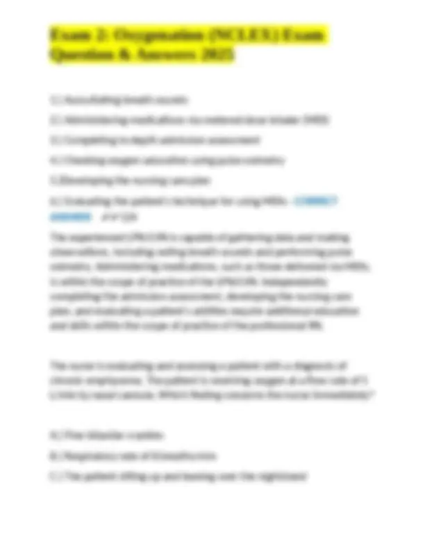 Oxygenation (NCLEX) Exam Questions and Answers | Exams Nursing | Docsity