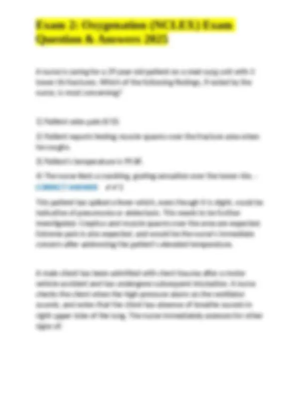 Oxygenation (NCLEX) Exam Questions and Answers | Exams Nursing | Docsity