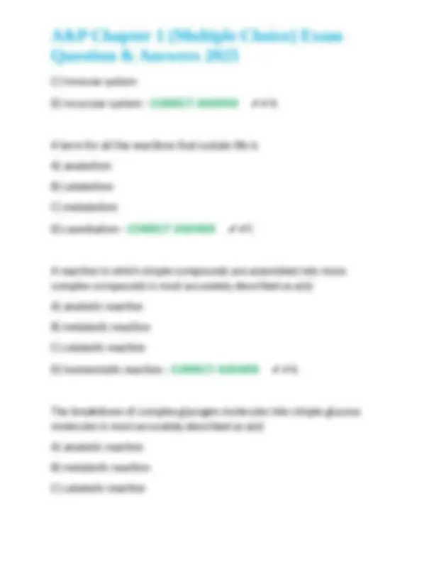 Anatomy and Physiology Chapter 1 Multiple Choice Exam Questions and ...