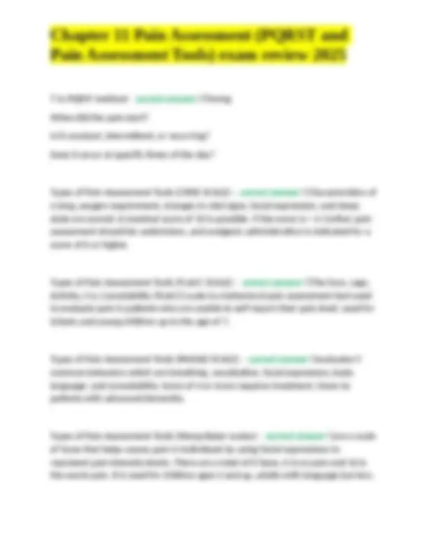 Pain Assessment: PQRST and Pain Assessment Tools Exam Review 2025 ...
