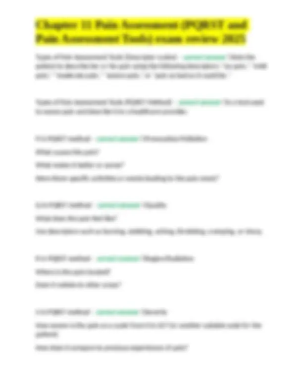 Pain Assessment: PQRST and Pain Assessment Tools Exam Review 2025 ...