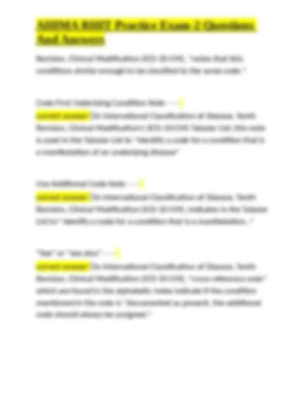 AHIMA RHIT Practice Exam-2 Questions And Answers | Exams Nursing | Docsity