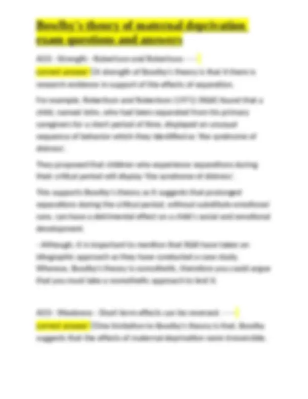 Bowlby's Maternal Deprivation Theory: Exam Questions and Answers ...