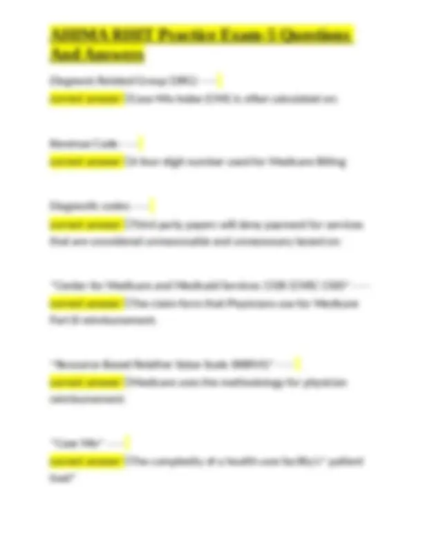 AHIMA RHIT Practice Exam-5 Questions And Answers | Exams Nursing | Docsity