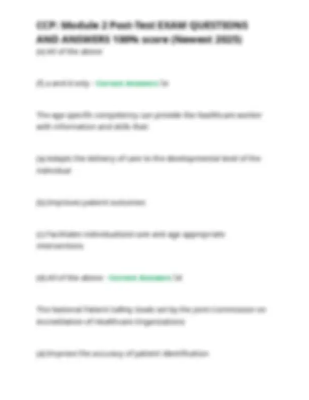 CCP Module 2 Post-Test Exam Questions and Answers | Exams Nursing | Docsity