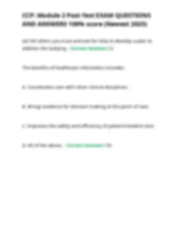 CCP Module 2 Post-Test Exam Questions and Answers | Exams Nursing | Docsity