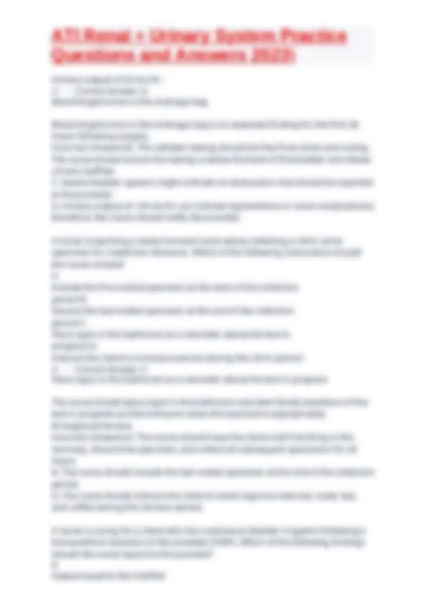 ATI Renal + Urinary System Practice Questions and Answers 2023 | Exams Nursing | Docsity