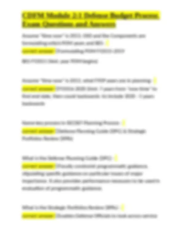 CDFM Module 2:1 Defense Budget Process Exam Questions and Answers ...