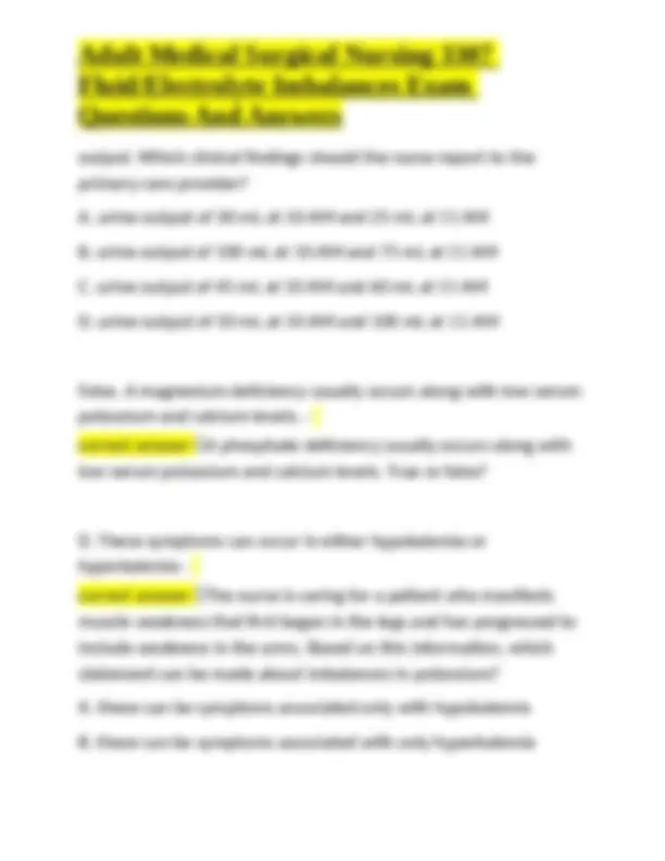 Adult Medical Surgical Nursing 3307 Fluid/Electrolyte Imbalances Exam ...