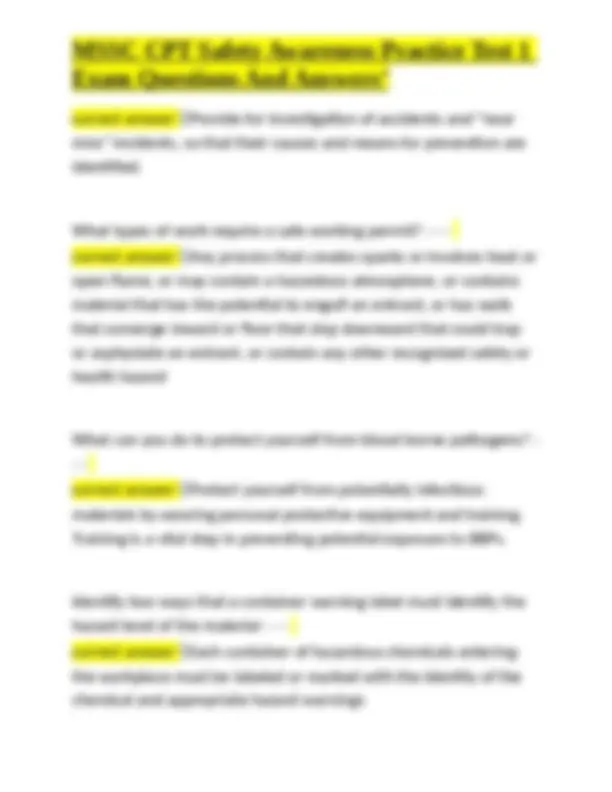 MSSC CPT Safety Awareness Practice Test 1 Exam Questions And Answers ...