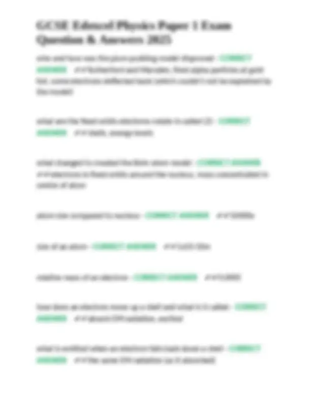 GCSE Edexcel Physics Paper 1 Exam Question & Answers 2025 | Exams Nursing | Docsity