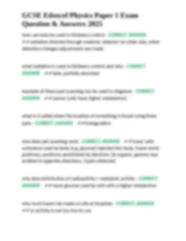 GCSE Edexcel Physics Paper 1 Exam Question & Answers 2025 | Exams Nursing | Docsity