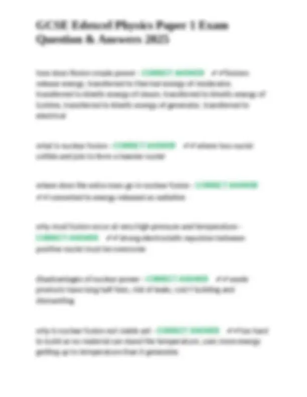 GCSE Edexcel Physics Paper 1 Exam Question & Answers 2025 | Exams Nursing | Docsity