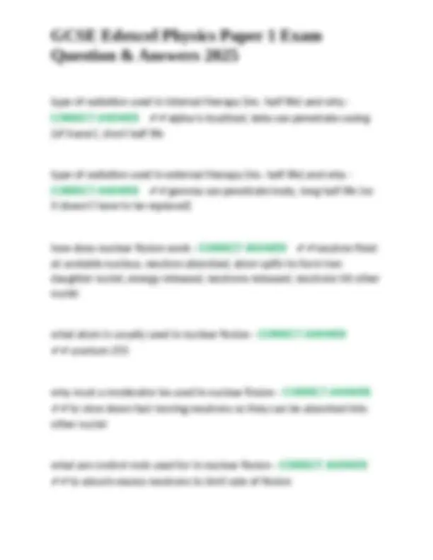 GCSE Edexcel Physics Paper 1 Exam Question & Answers 2025 | Exams Nursing | Docsity