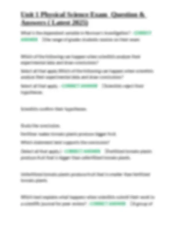 Unit 1 Physical Science Exam Question & Answers ( Latest 2025) | Exams ...