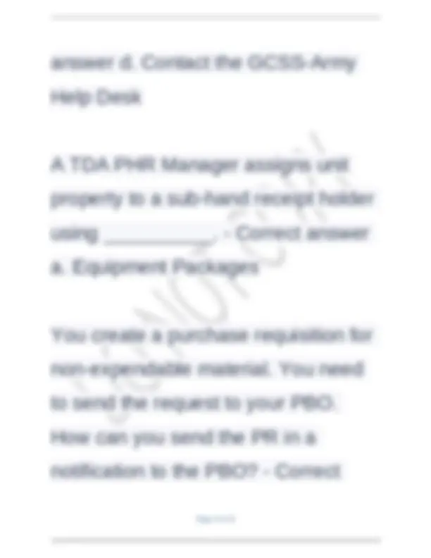 GCSS-Army S4 Course Test 1: Multiple Choice Questions and Answers ...