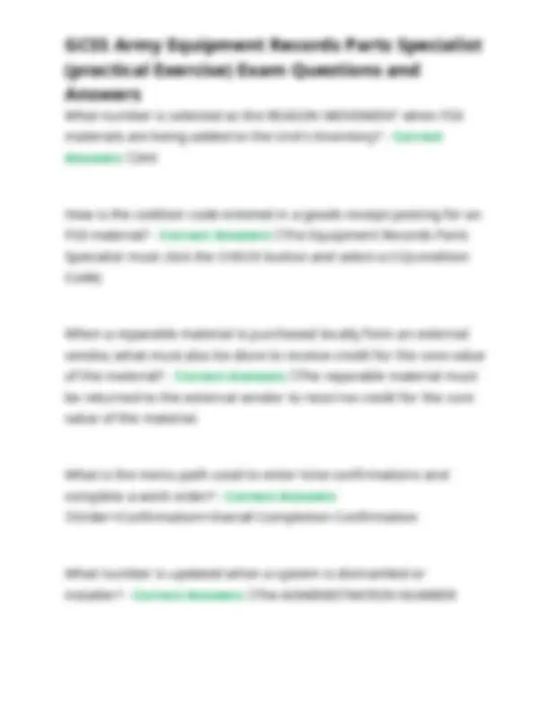 GCSS Army Equipment Records Parts Specialist (practical Exercise) Exam Questions and Answe ...