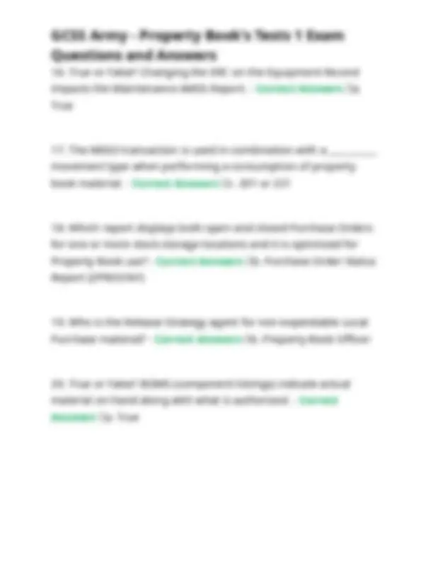 GCSS Army - Property Book's Tests 1 Exam Questions and Answers | Exams ...