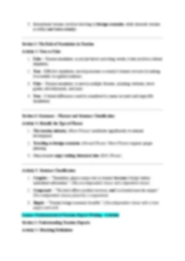 Activities in Tourism report and Translation | Exercises Tourism | Docsity