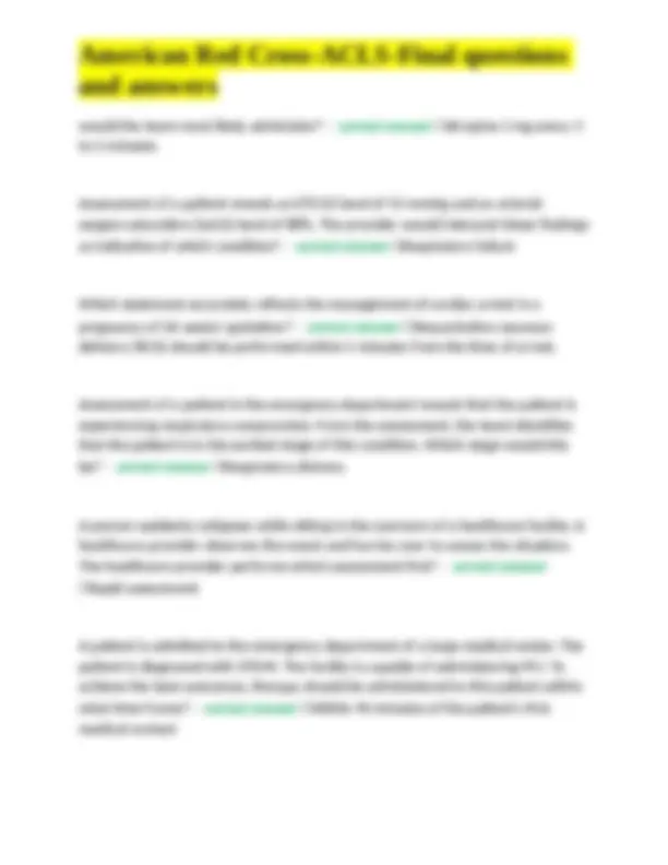 American Red Cross ACLS Final Questions and Answers | Exercises Nursing ...