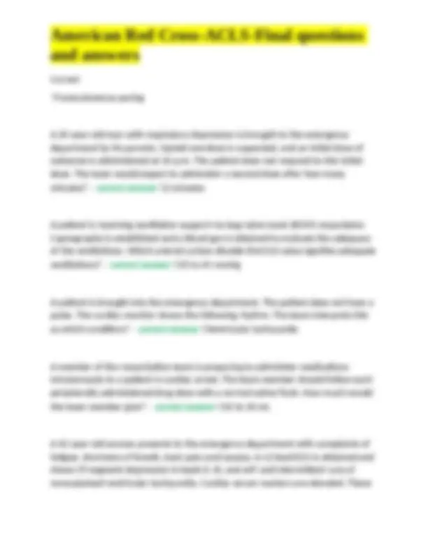 American Red Cross ACLS Final Questions and Answers | Exercises Nursing ...