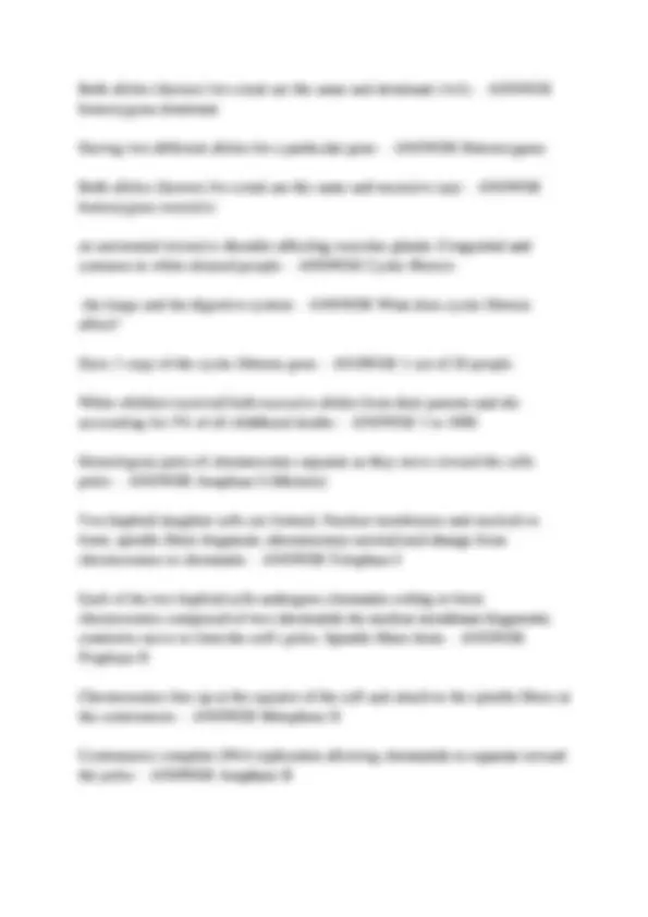 BIOL 1001 Test 2: Genetics and Cell Division - Questions and Answers ...