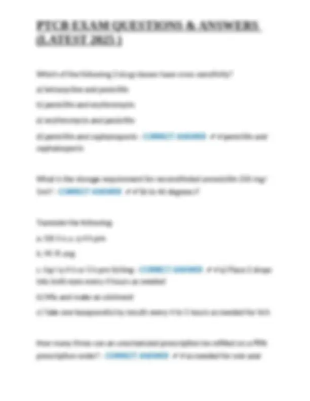 PTCB EXAM QUESTIONS & ANSWERS (LATEST 2025 ) | Exams Nursing | Docsity