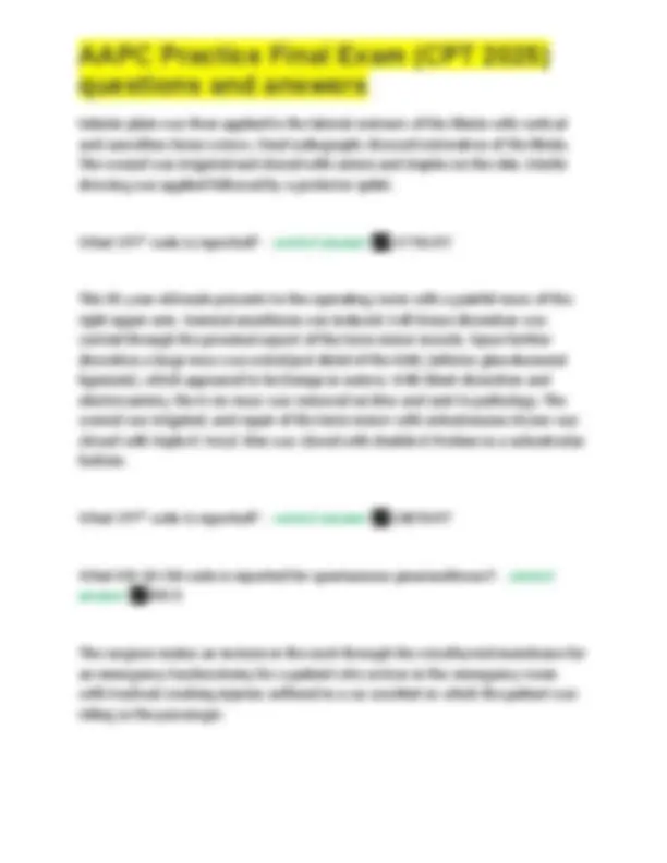 AAPC Practice Final Exam (CPT 2025) Questions and Answers | Exams Nursing | Docsity