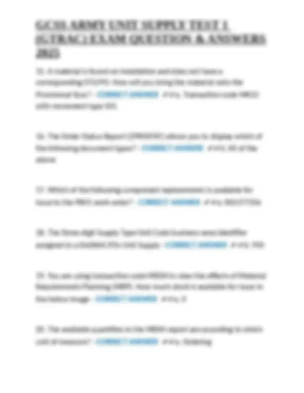 GCSS Army Unit Supply Test 1 (GTRAC) Exam Questions and Answers | Exams ...