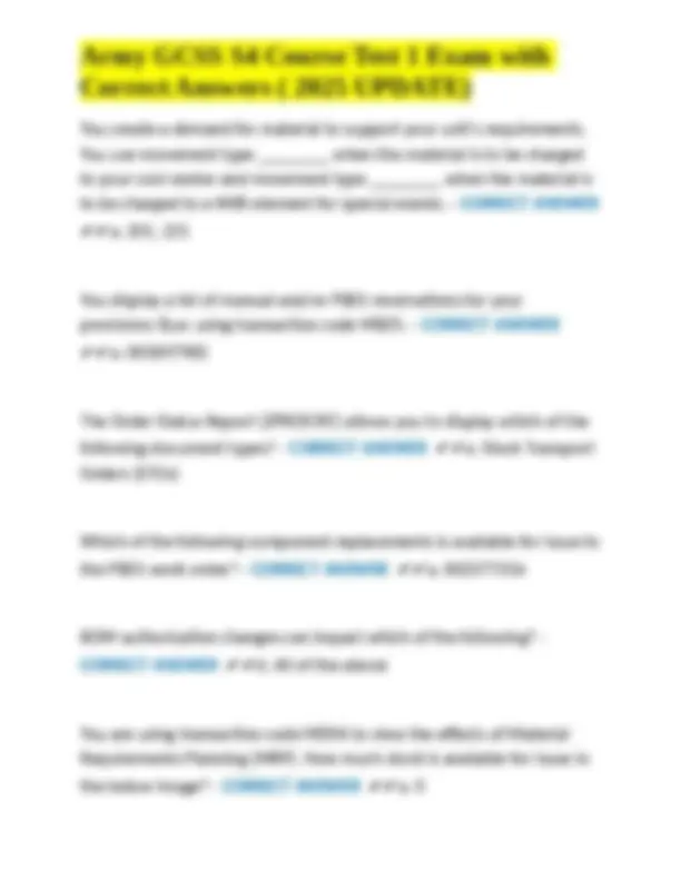 Army GCSS S4 Course Test 1 Exam with Correct Answers (2025 UPDATE ...