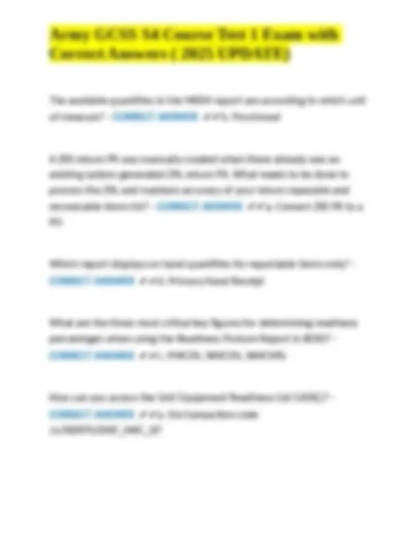 Army GCSS S4 Course Test 1 Exam with Correct Answers (2025 UPDATE ...