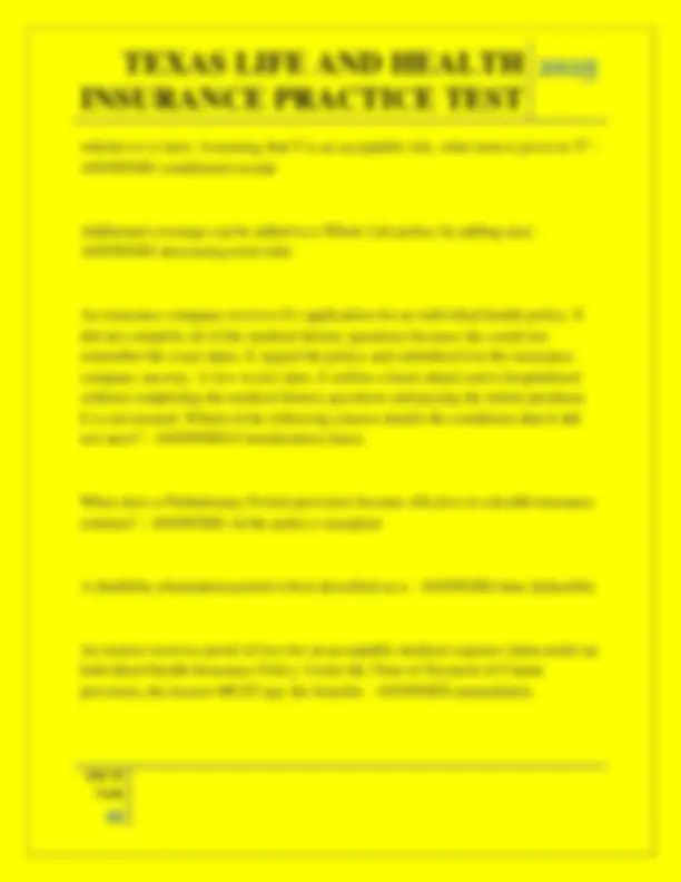 TEXAS LIFE AND HEALTH INSURANCE PRACTICE TEST QUESTIONS AND ANSWERS ...