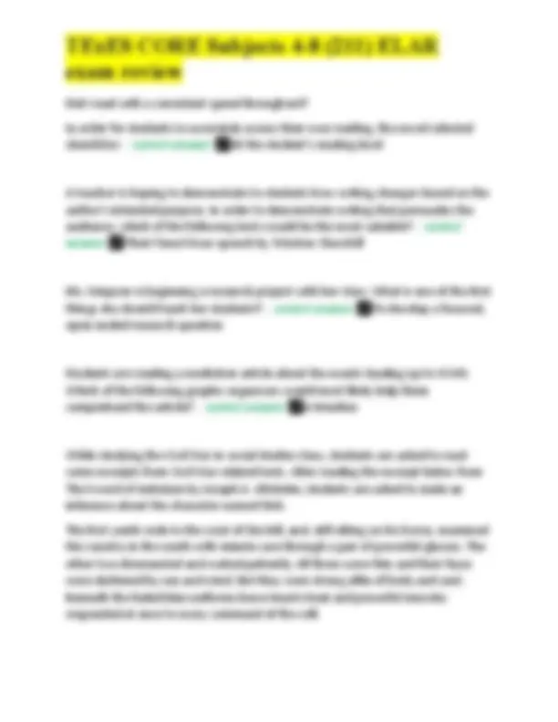 TExES CORE Subjects 4-8 (211) ELAR exam review. | Exams Nursing | Docsity