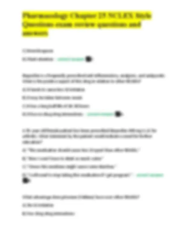 Pharmacology Chapter 25 NCLEX Style Questions: Exam Review Questions and Answers | Exams ...