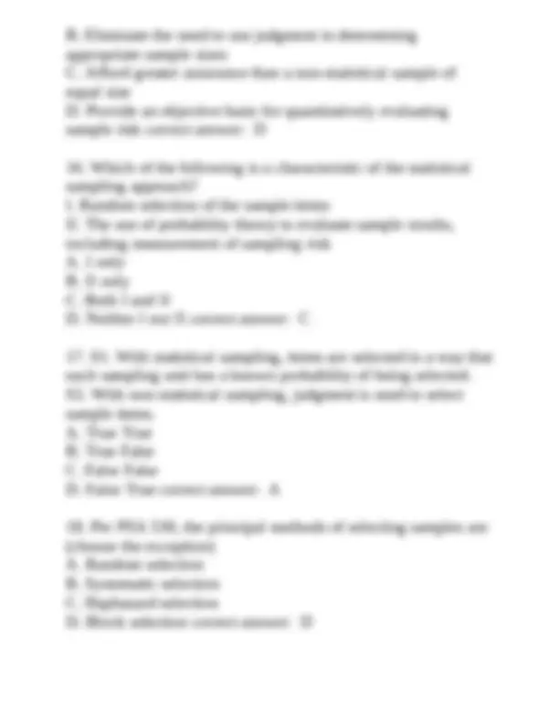 Audit Sampling PSA 530 (Test of Controls) Questions With Complete ...