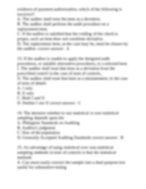 Audit Sampling PSA 530 (Test of Controls) Questions With Complete ...