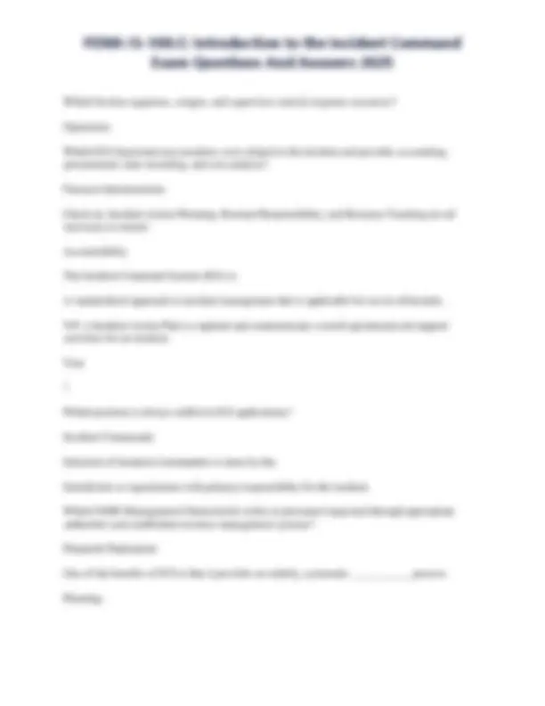 FEMA IS-100.C; Introduction to the Incident Command Exam Questions And ...