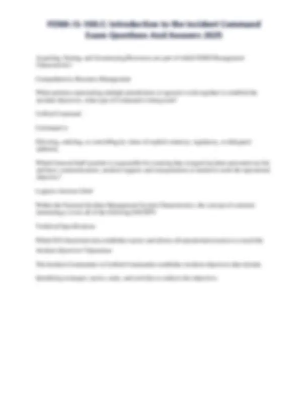 FEMA IS-100.C; Introduction to the Incident Command Exam Questions And ...